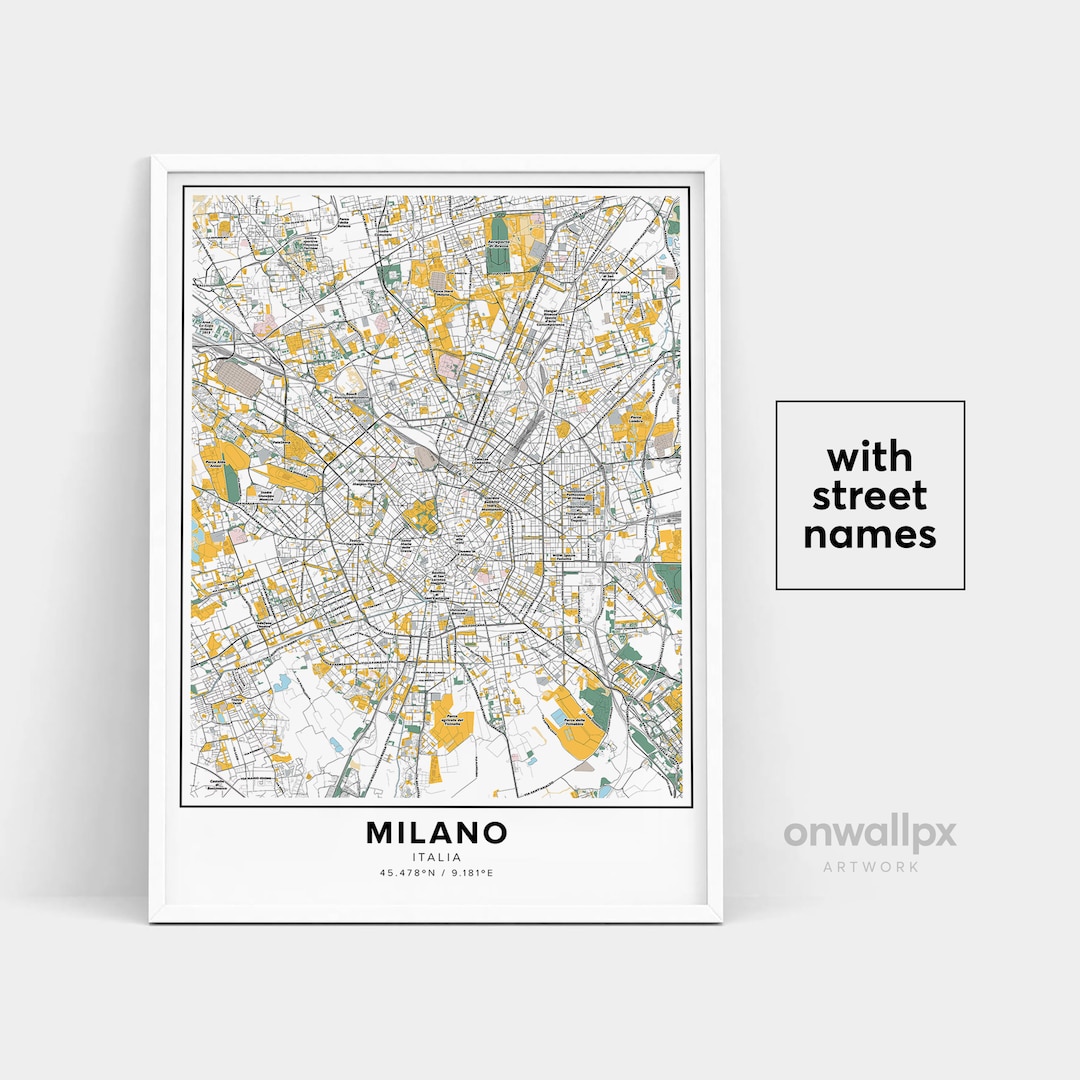 Milan Map Print, Street Names Milan Print, Printable Map of Milan, City ...
