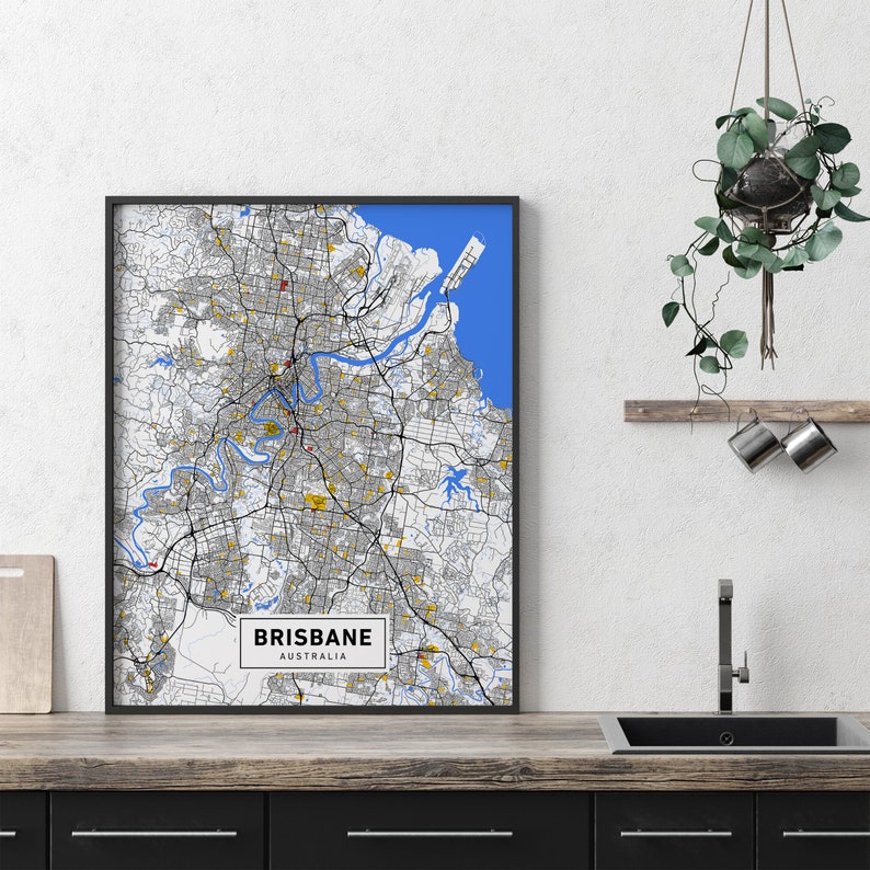 Brisbane Map Brisbane Australia Map Brisbane Print Brisbane - Etsy