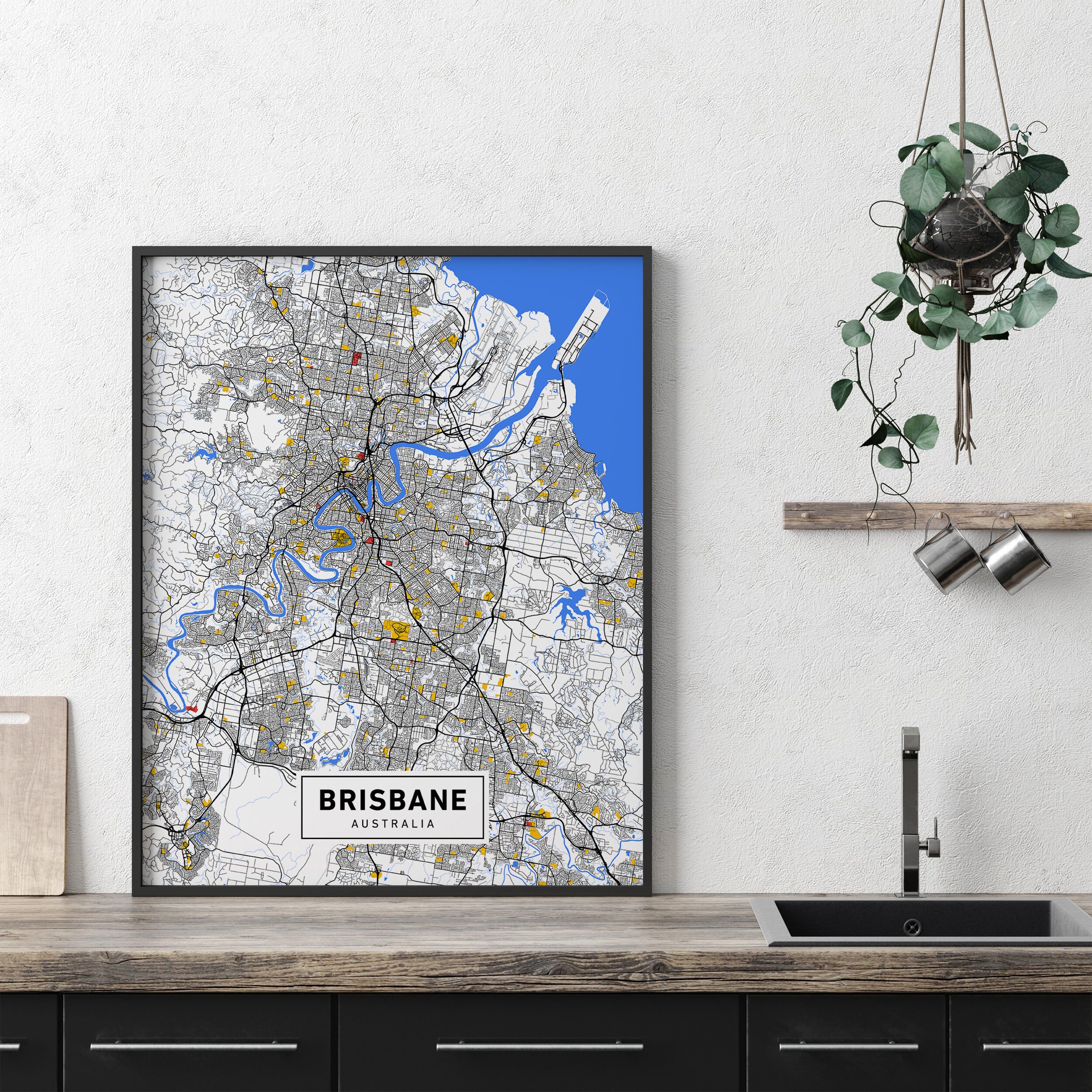 Brisbane Map Brisbane Australia Map Brisbane Print Brisbane - Etsy