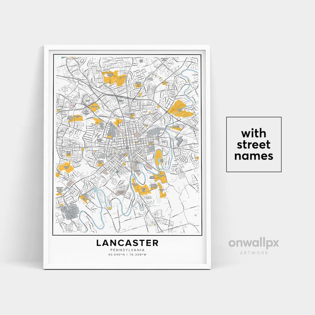 Lancaster Map Print, Street Names Lancaster Print, Printable Map of ...