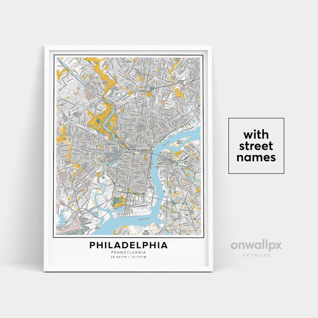 Philadelphia Map Print, Street Names Philadelphia Print, Map of ...