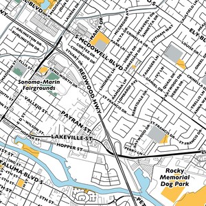 Petaluma Map Print, Street Names Petaluma Print, Printable Map of ...