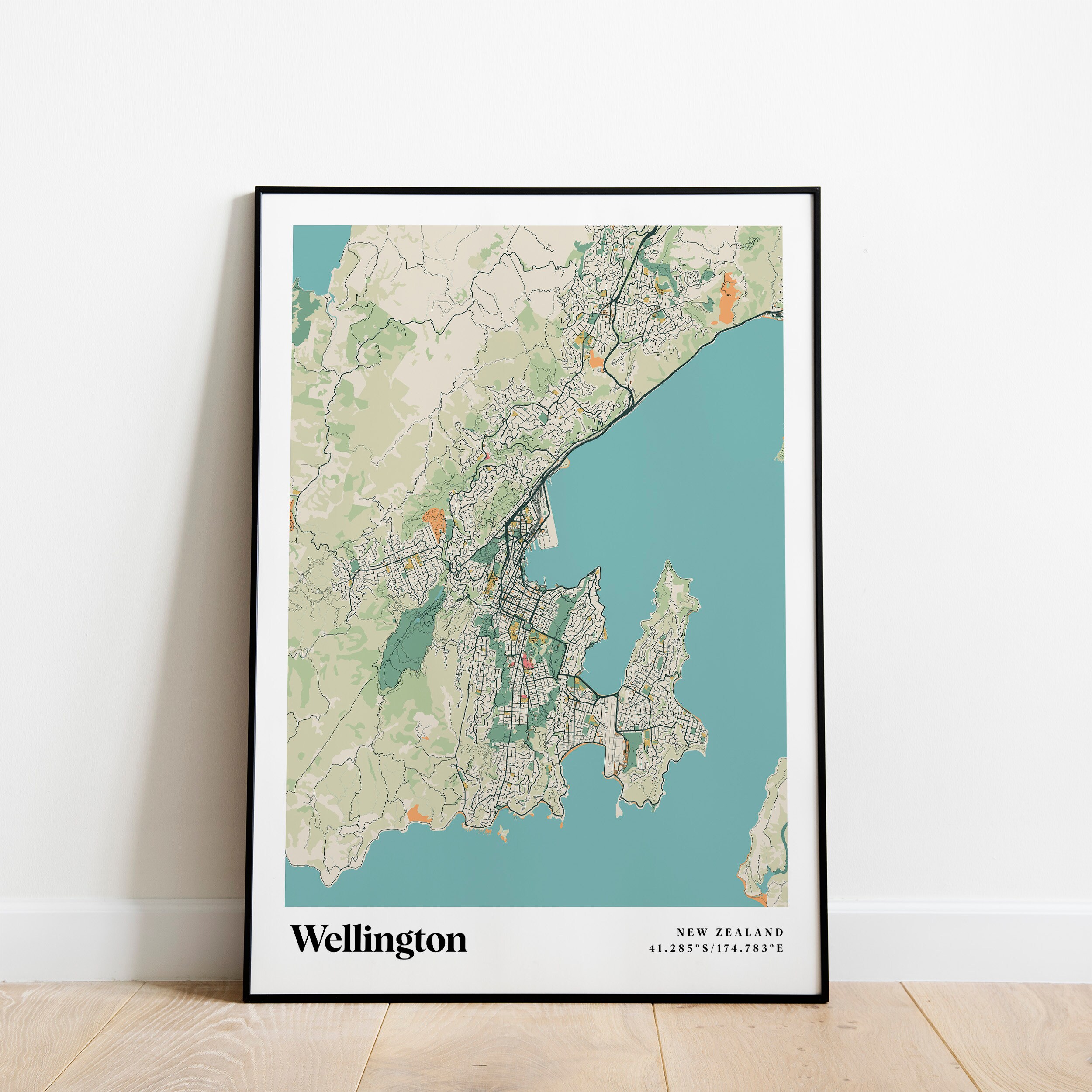 Art & Collectibles Wellington Map Poster Interior Wall Decor Retro ...