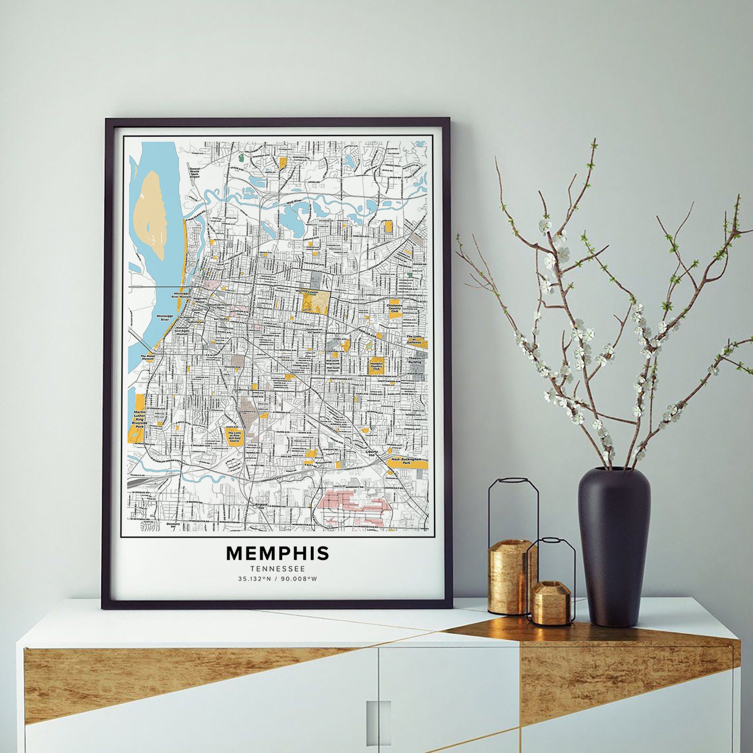 Memphis Map Print, Street Names Memphis Print, Printable Map of Memphis ...