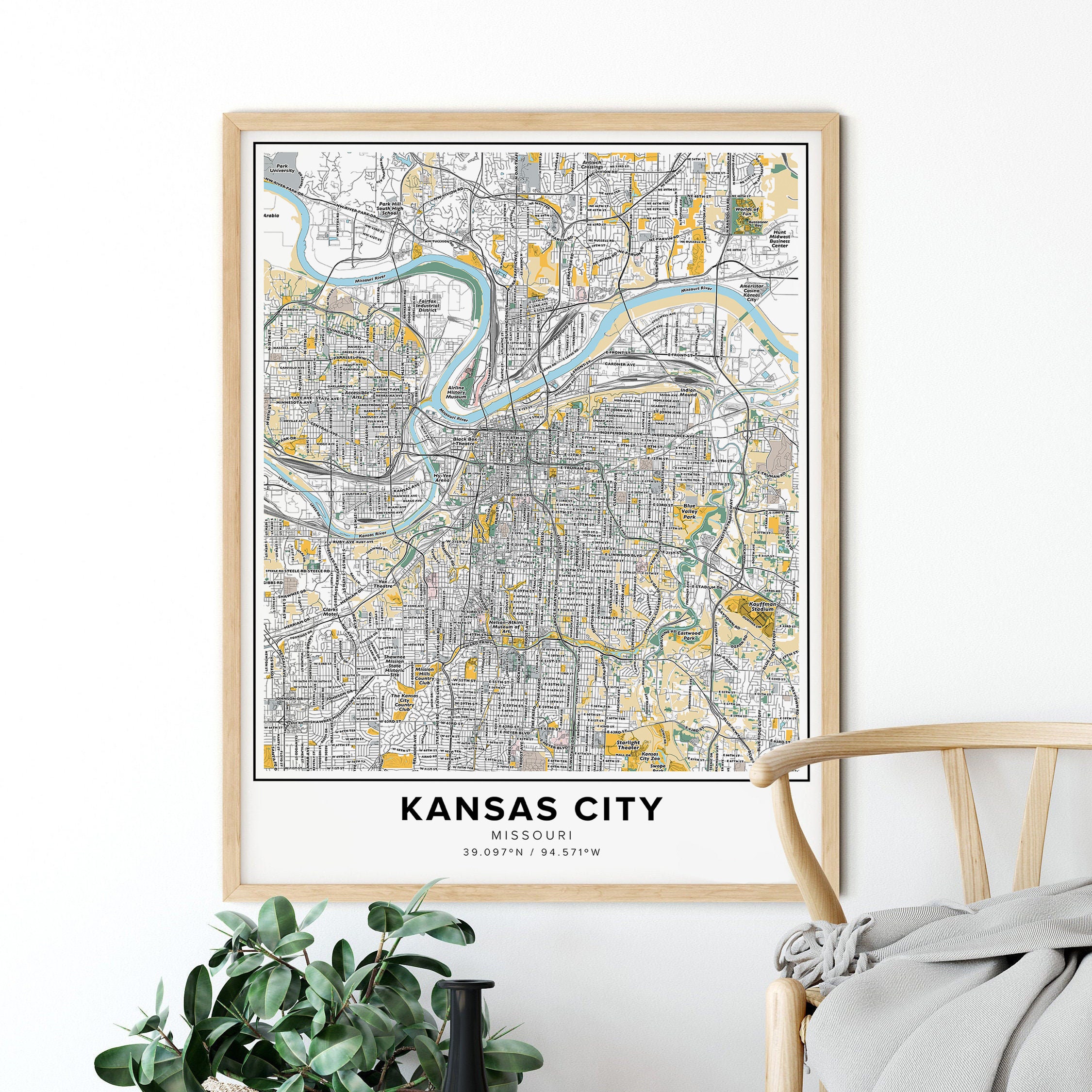 Kansas City Map Print, Street Names Kansas City Print, Map of Kansas ...