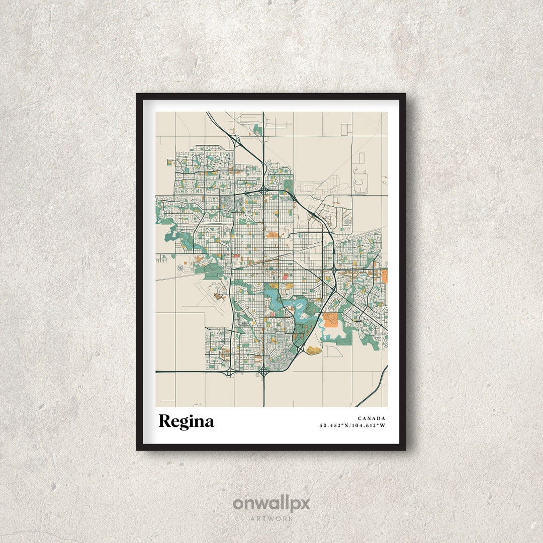 Regina Print Map, Retro Regina Map Poster, Vintage Regina Streets Map ...