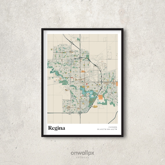 Regina Print Map Retro Regina Map Poster Vintage Regina - Etsy