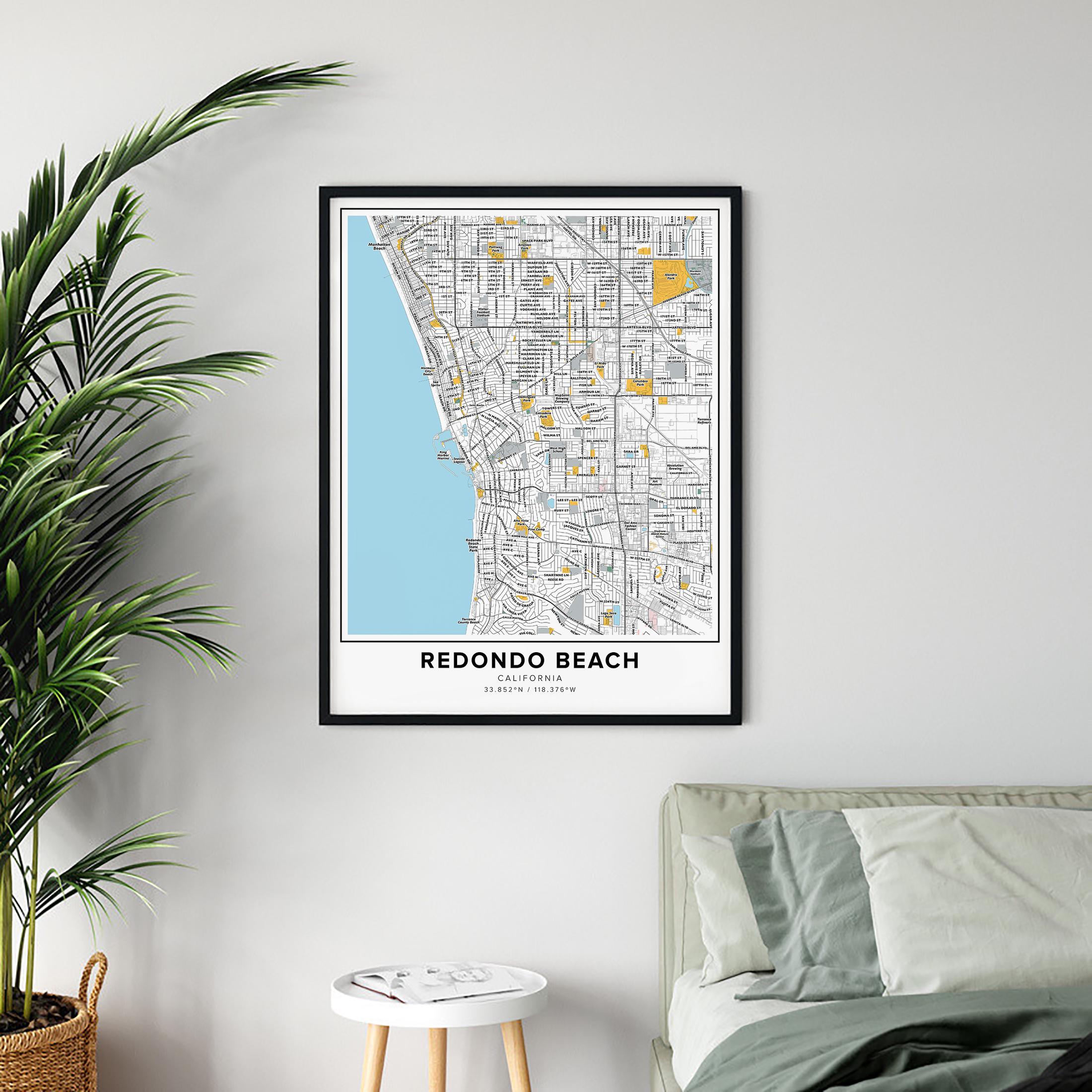 Redondo Beach Map Print, Street Names Redondo Beach, Map of Redondo ...