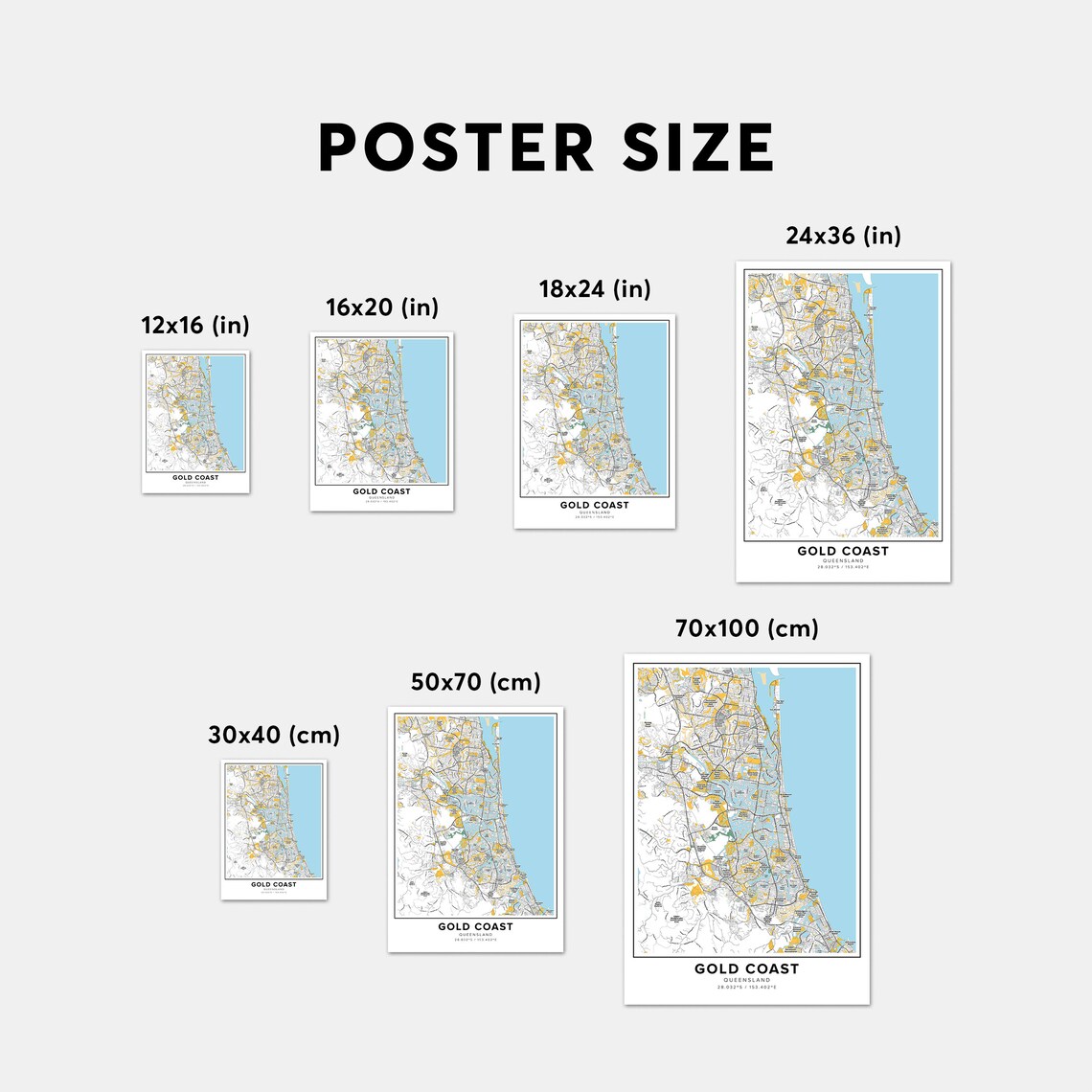 Gold Coast Map Print, Street Names Gold Coast Print, Map of Gold Coast ...