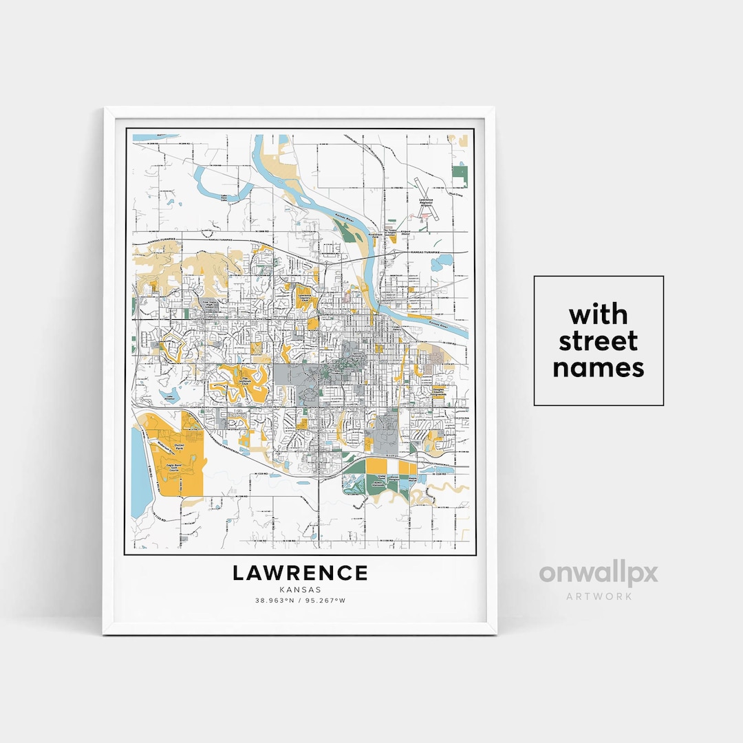 Lawrence Map Print, Street Names Lawrence Print, Printable Map of Lawrence, City Map Art ...