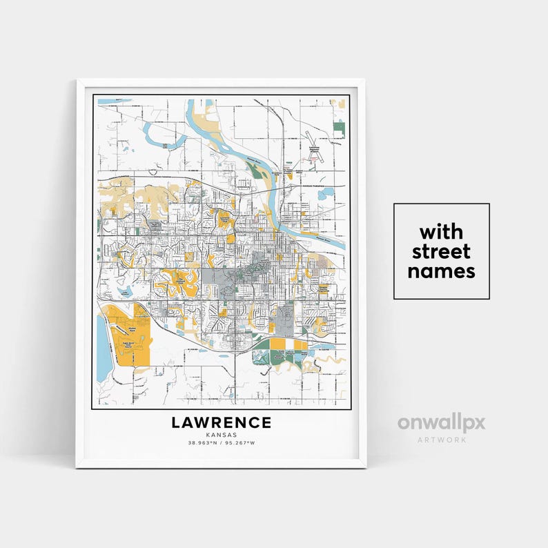 Lawrence Map Print, Street Names Lawrence Print, Printable Map of ...