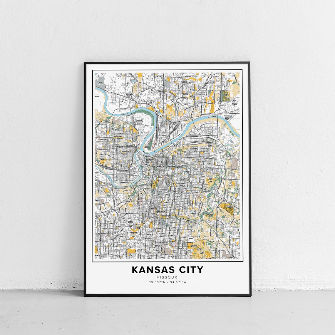 Kansas City Map Print, Street Names Kansas City Print, Map of Kansas ...