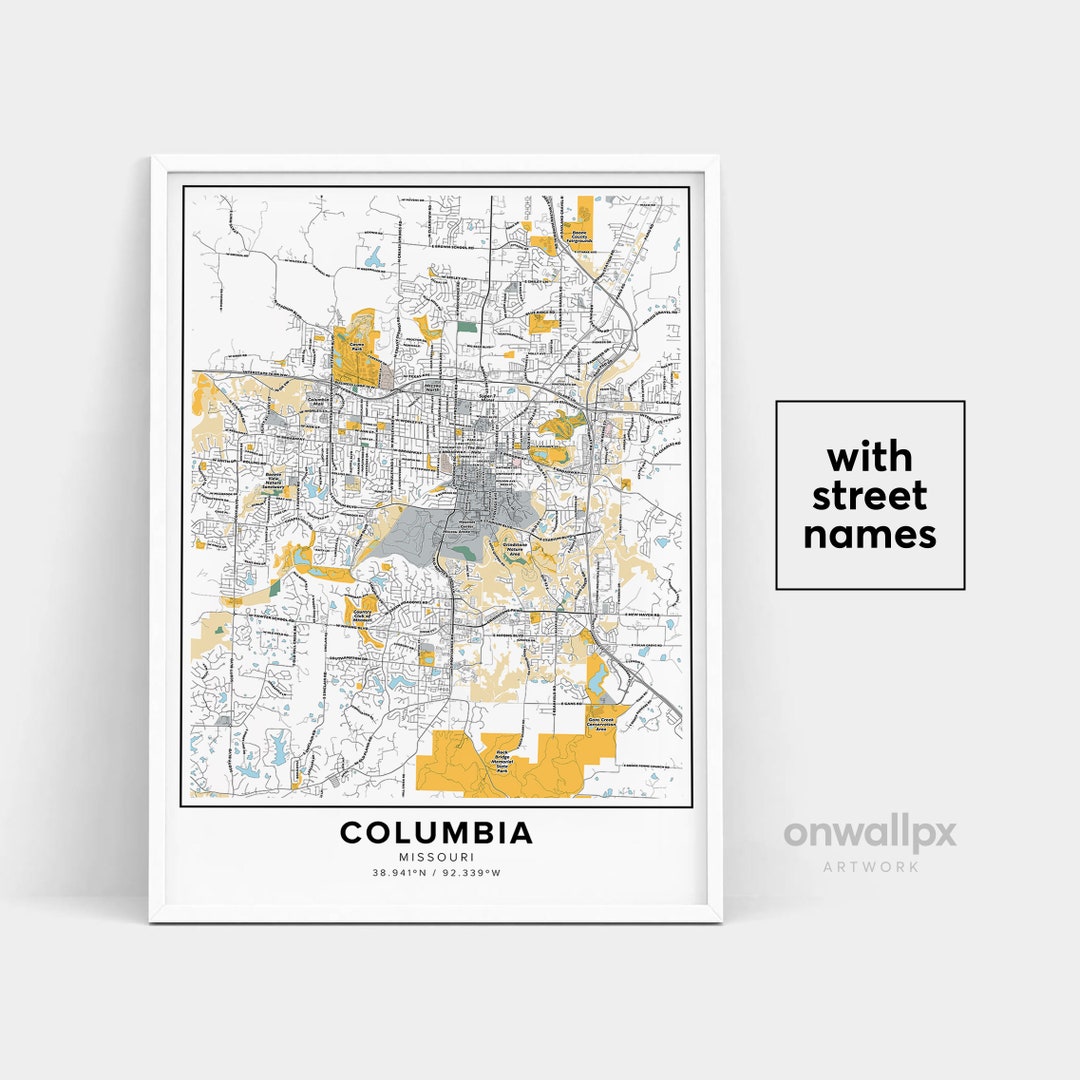 Columbia Map Print, Street Names Columbia Print, Printable Map of ...