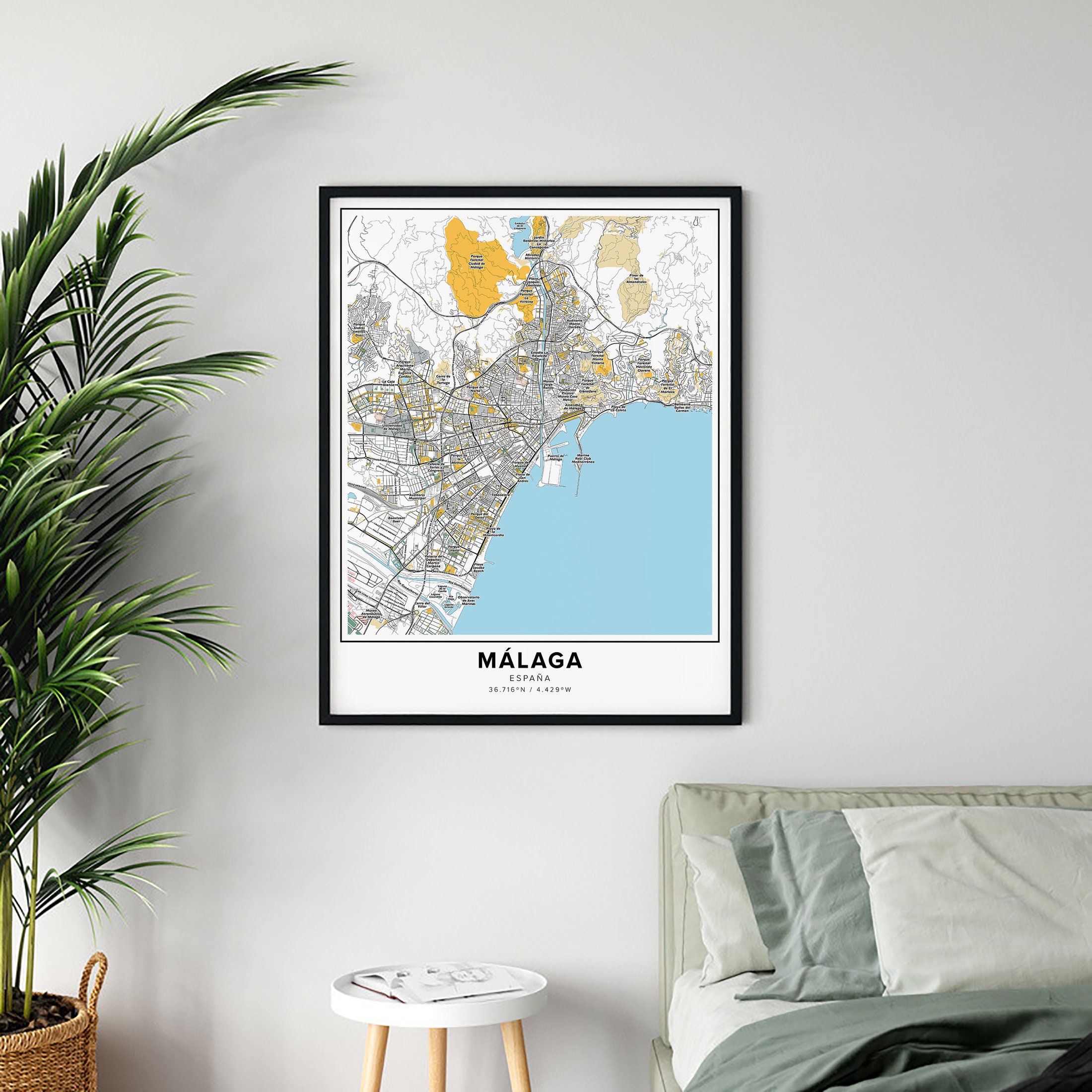 Málaga Map Print, Street Names Malaga Print, Printable Map of Málaga ...