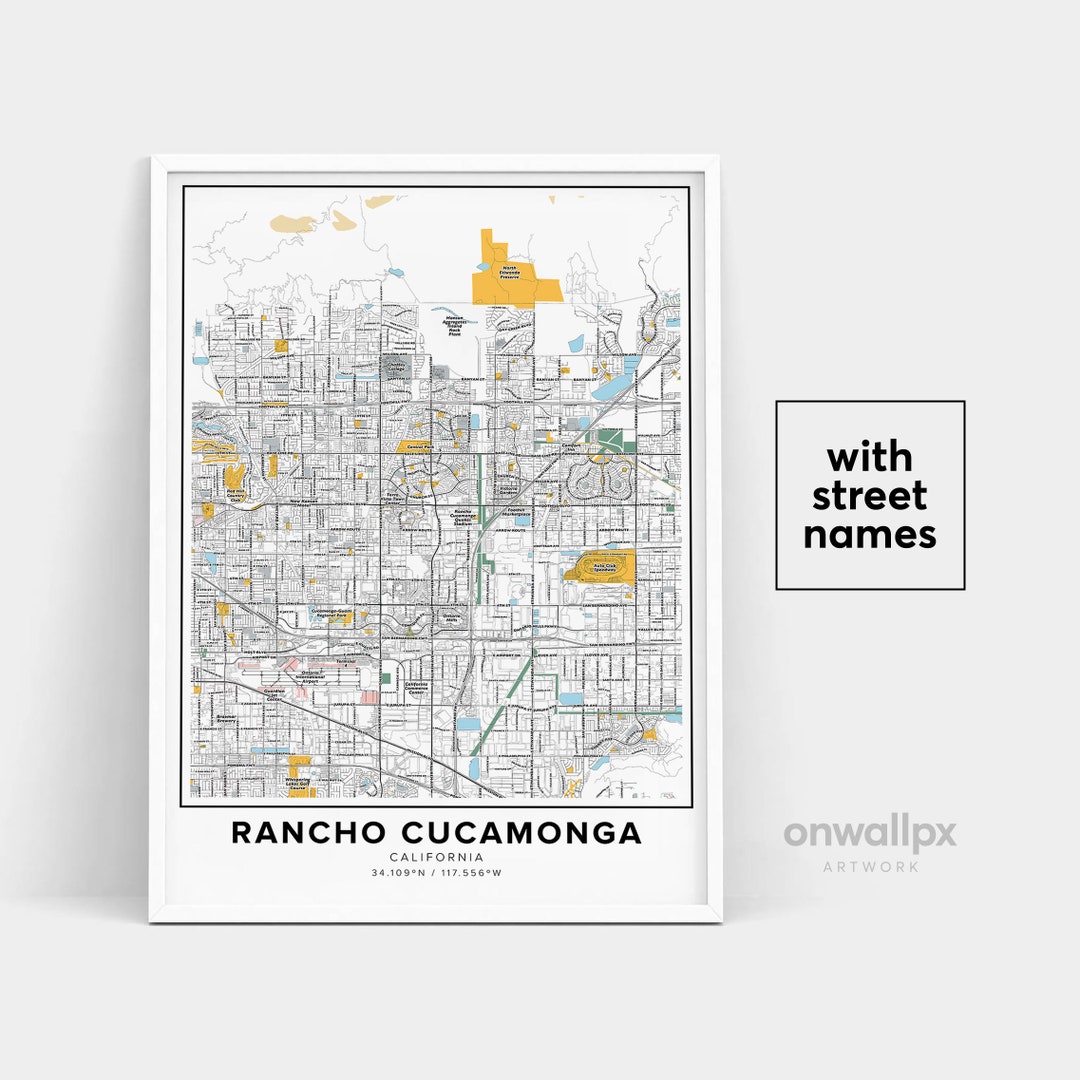 Rancho Cucamonga Map Print, Street Names Rancho Cucamonga Print, City ...