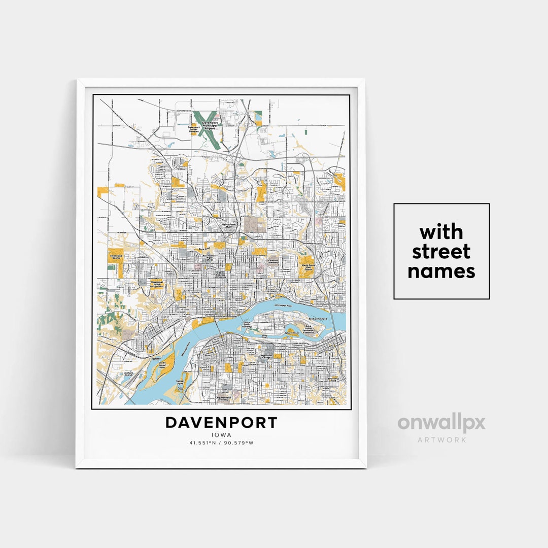 Davenport Map Print, Street Names Davenport Print, Printable Map of ...