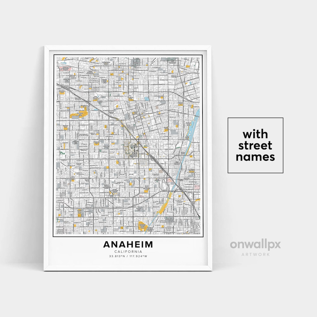 Anaheim Map Print, Street Names Anaheim Print, Printable Map of Anaheim ...