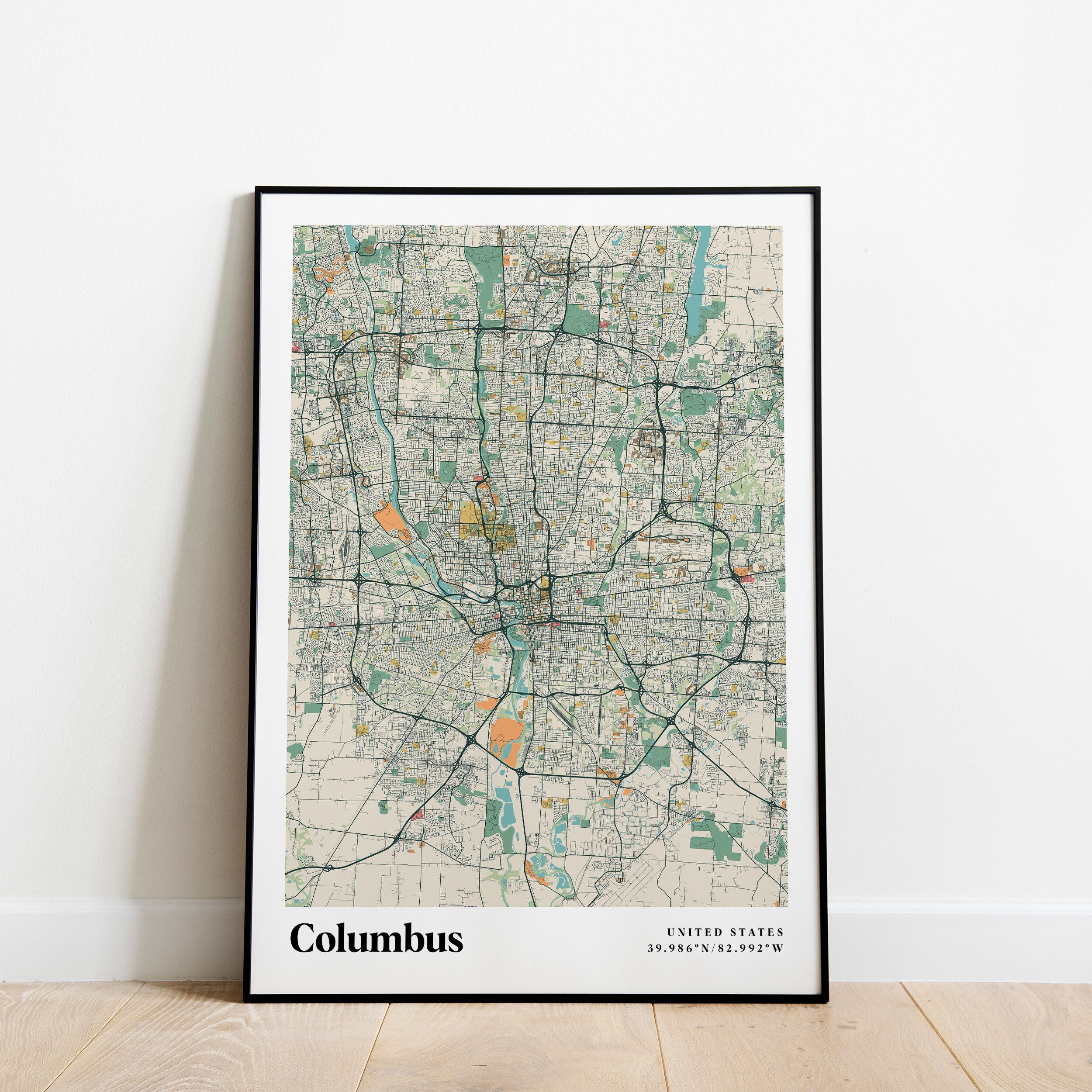 Columbus Map Print Poster, Retro Columbus Map Decor, Vintage Columbus ...