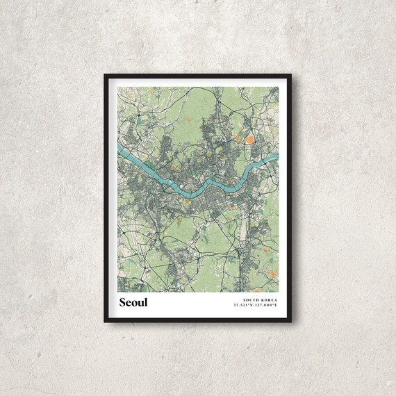 Seoul Map Poster Print Retro Seoul Map Decor Vintage Seoul | Etsy