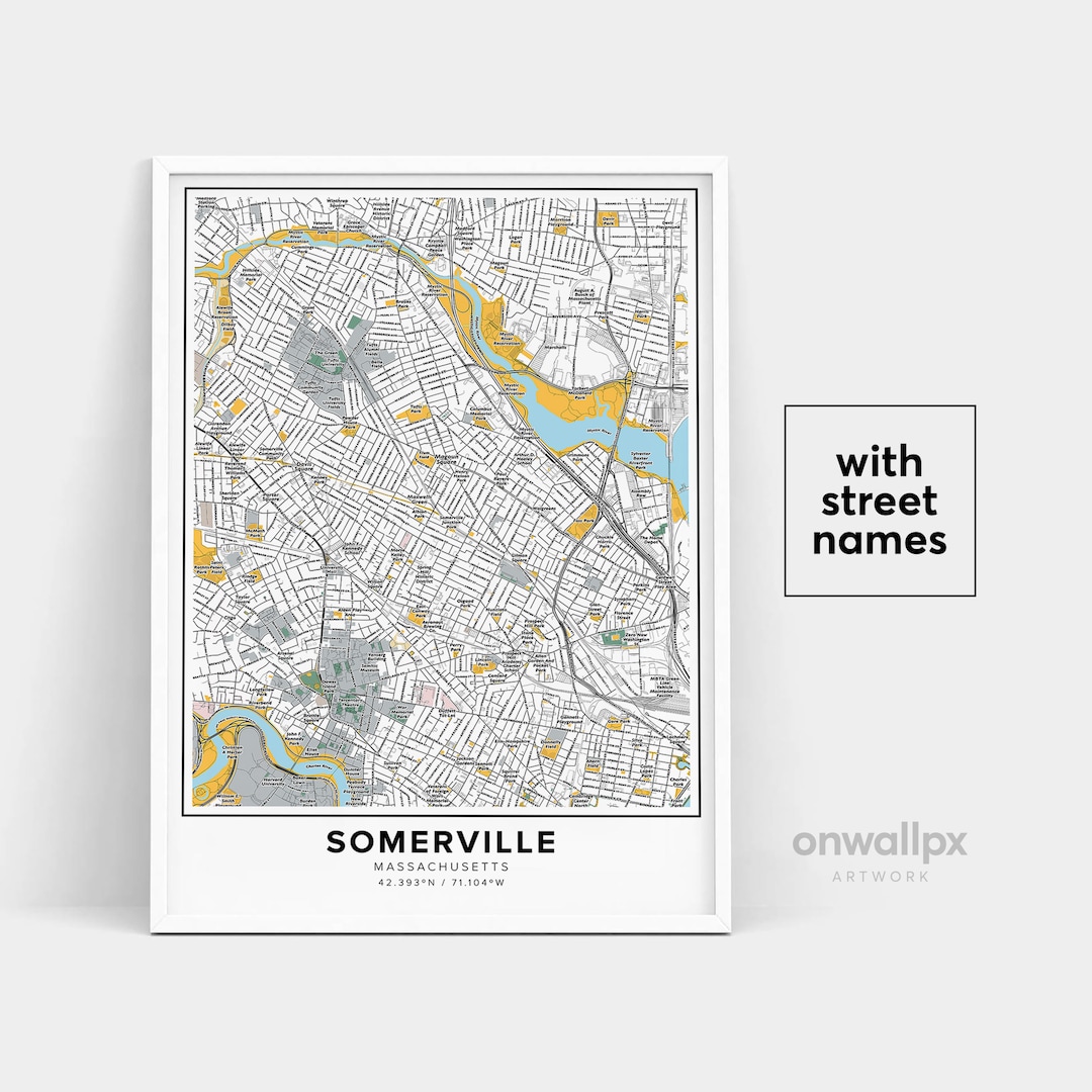 Somerville Map Print, Street Names Somerville Print, Map of Somerville ...