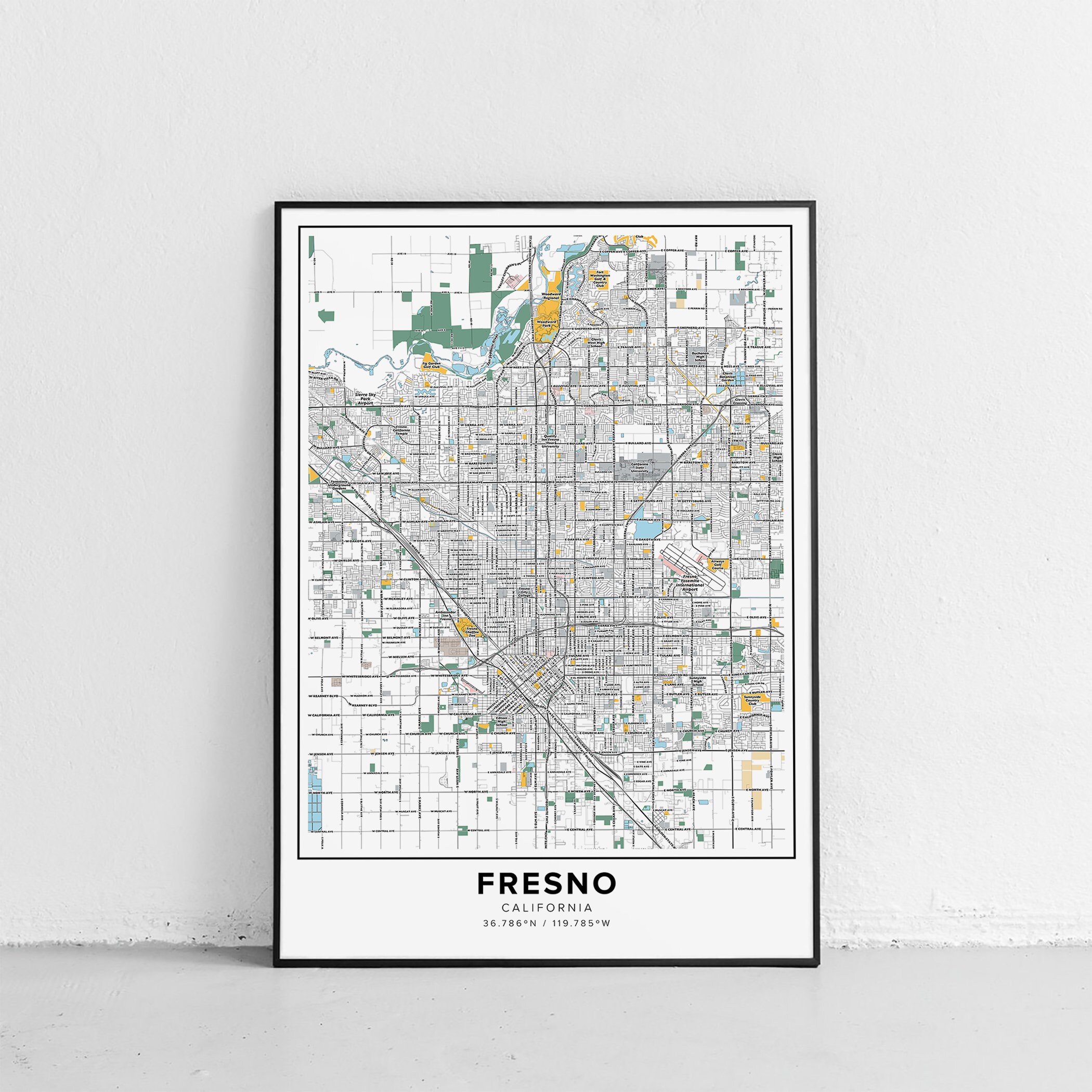 Fresno Map Print, Street Names Fresno Print, Printable Map of Fresno ...