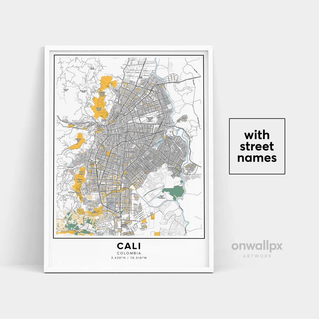 Cali Map Print, Street Names Cali Print, Printable Map of Cali, City ...