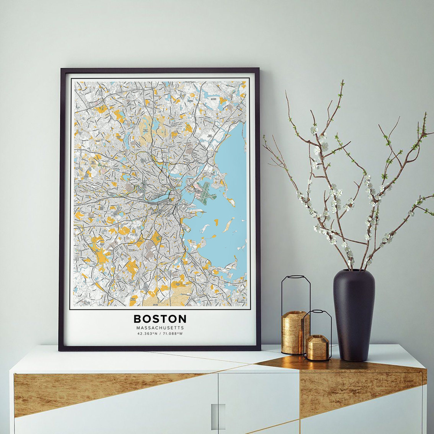 Boston Map Print, Street Names Boston Print, Printable Map of Boston ...