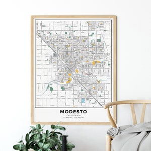 Modesto Map Print, Street Names Modesto Print, Printable Map of Modesto ...