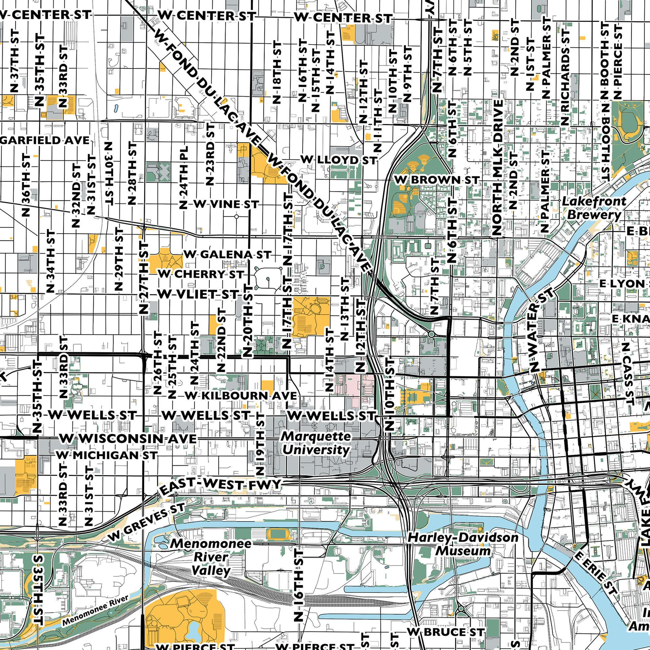 Milwaukee Map Print, Street Names Milwaukee Print, Printable Map of ...