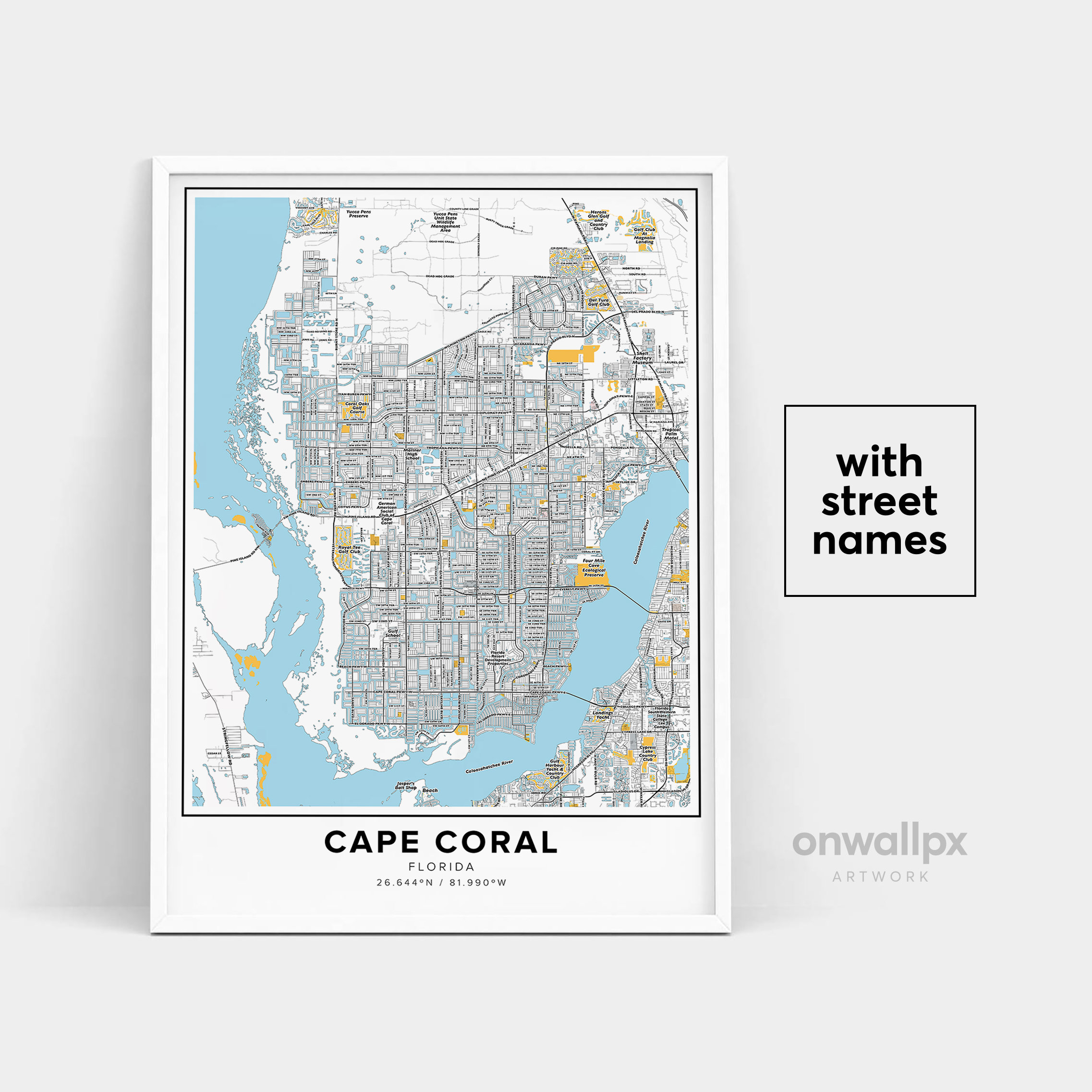 Cape Coral Map Print, Street Names Cape Coral Print, Printable Map of ...