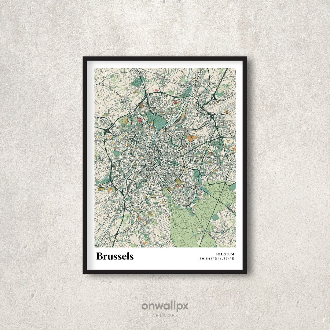 Brussels Map Poster, Retro Brussels Map Decor, Vintage Brussels Gift ...