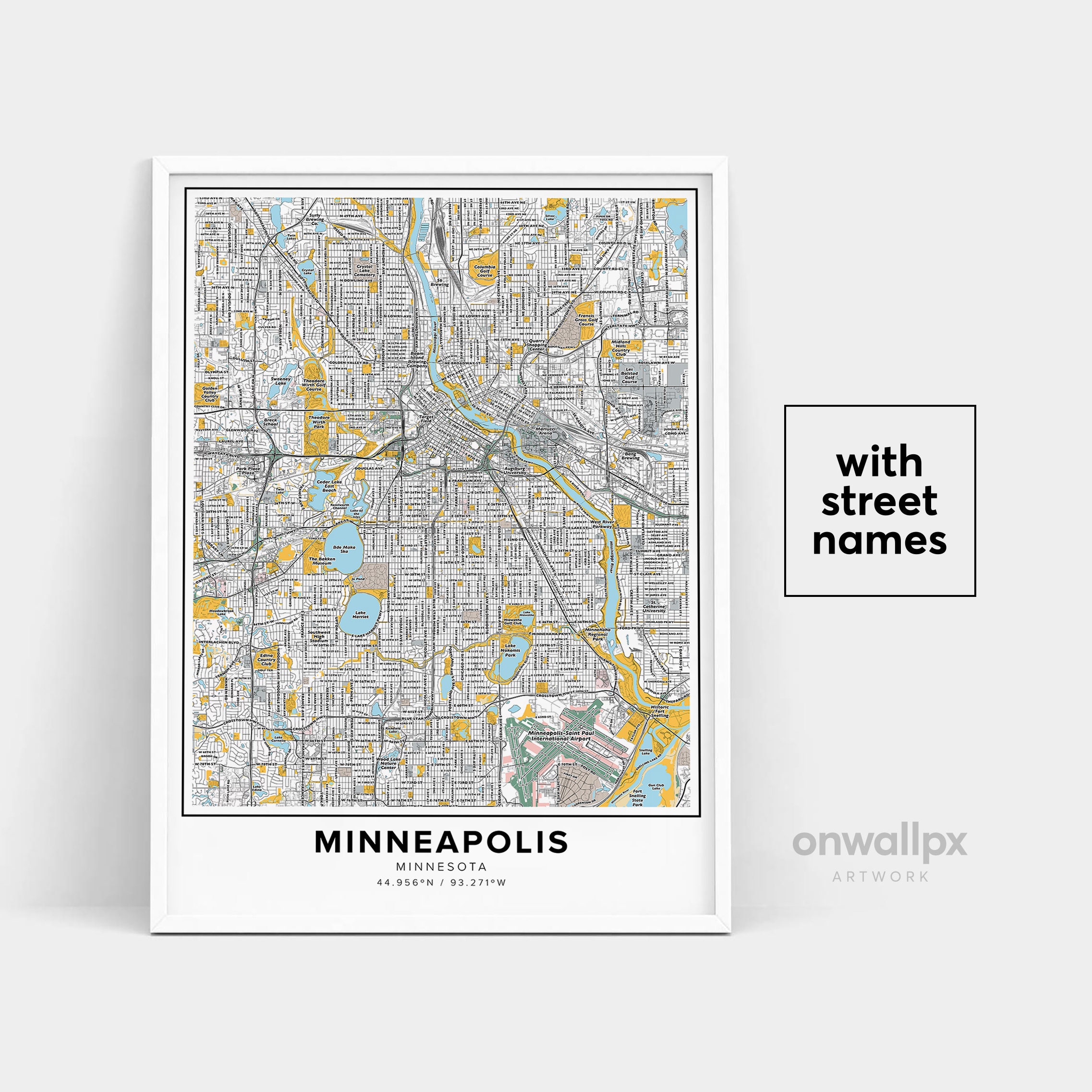 Minneapolis Map Print, Street Names Minneapolis Print, Map of ...