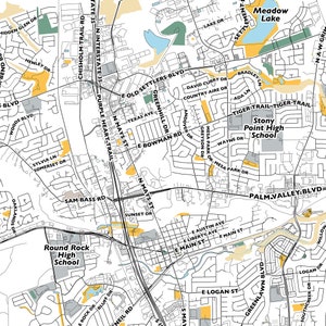 Round Rock Map Print, Street Names Round Rock Print, Printable Map of ...