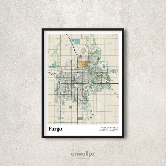 Fargo Map Print Poster Retro Fargo Map Decor Vintage Fargo - Etsy