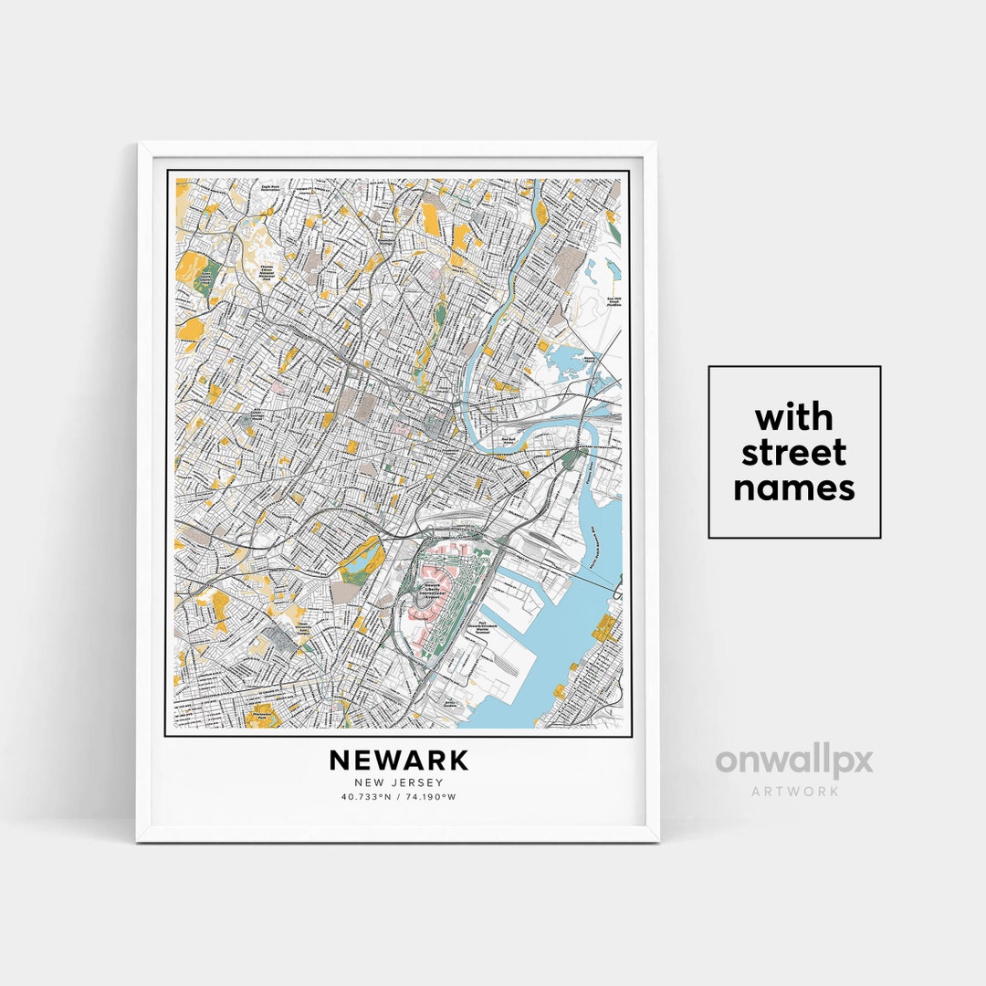 Newark Map Print, Street Names Newark Print, Printable Map of Newark ...