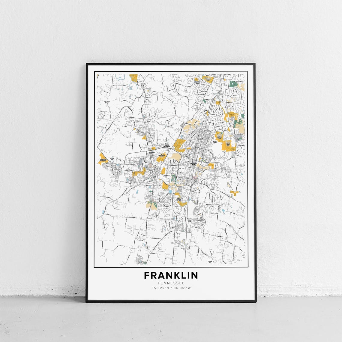 Franklin Map Print, Street Names Franklin Print, Printable Map of ...