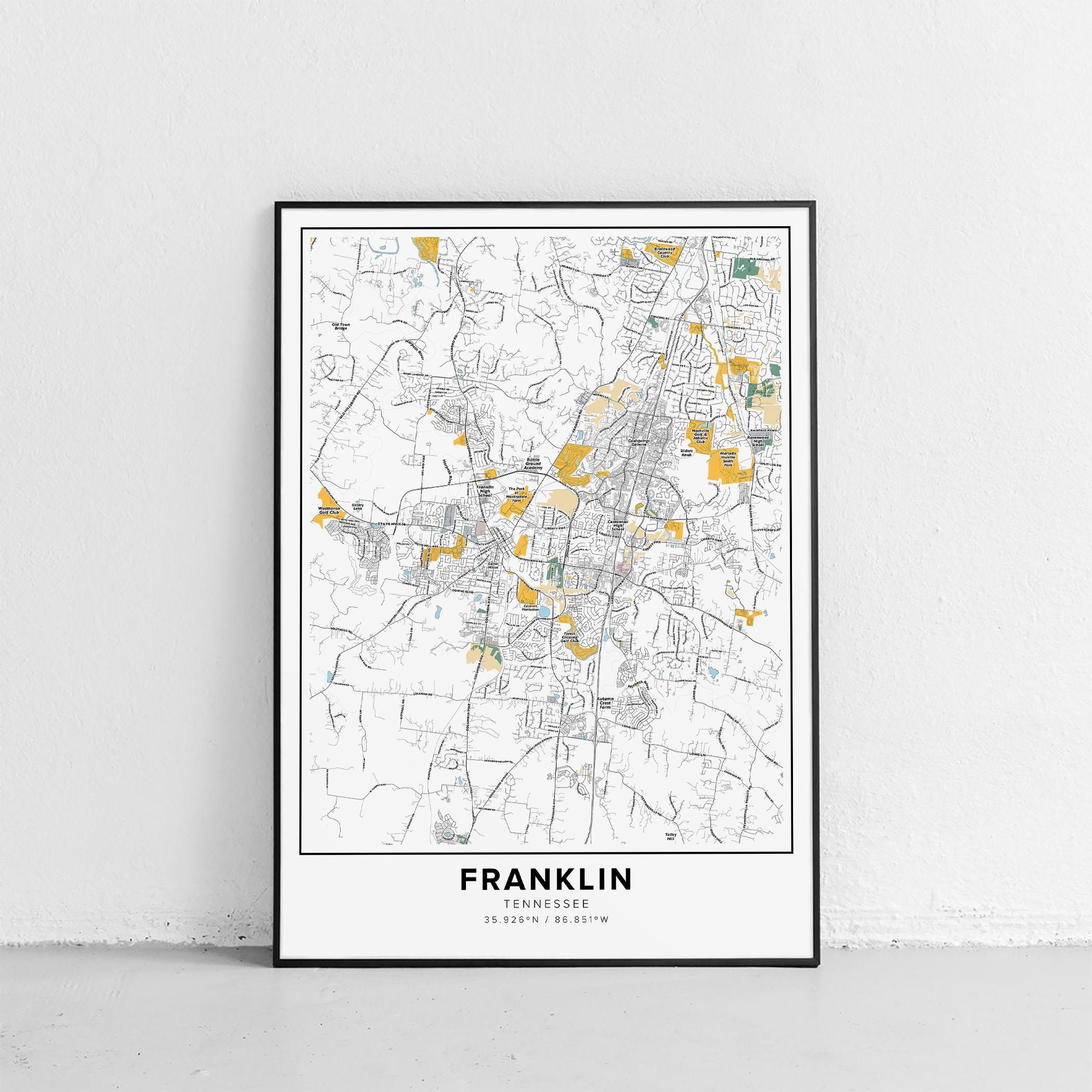 Franklin Map Print, Street Names Franklin Print, Printable Map of ...