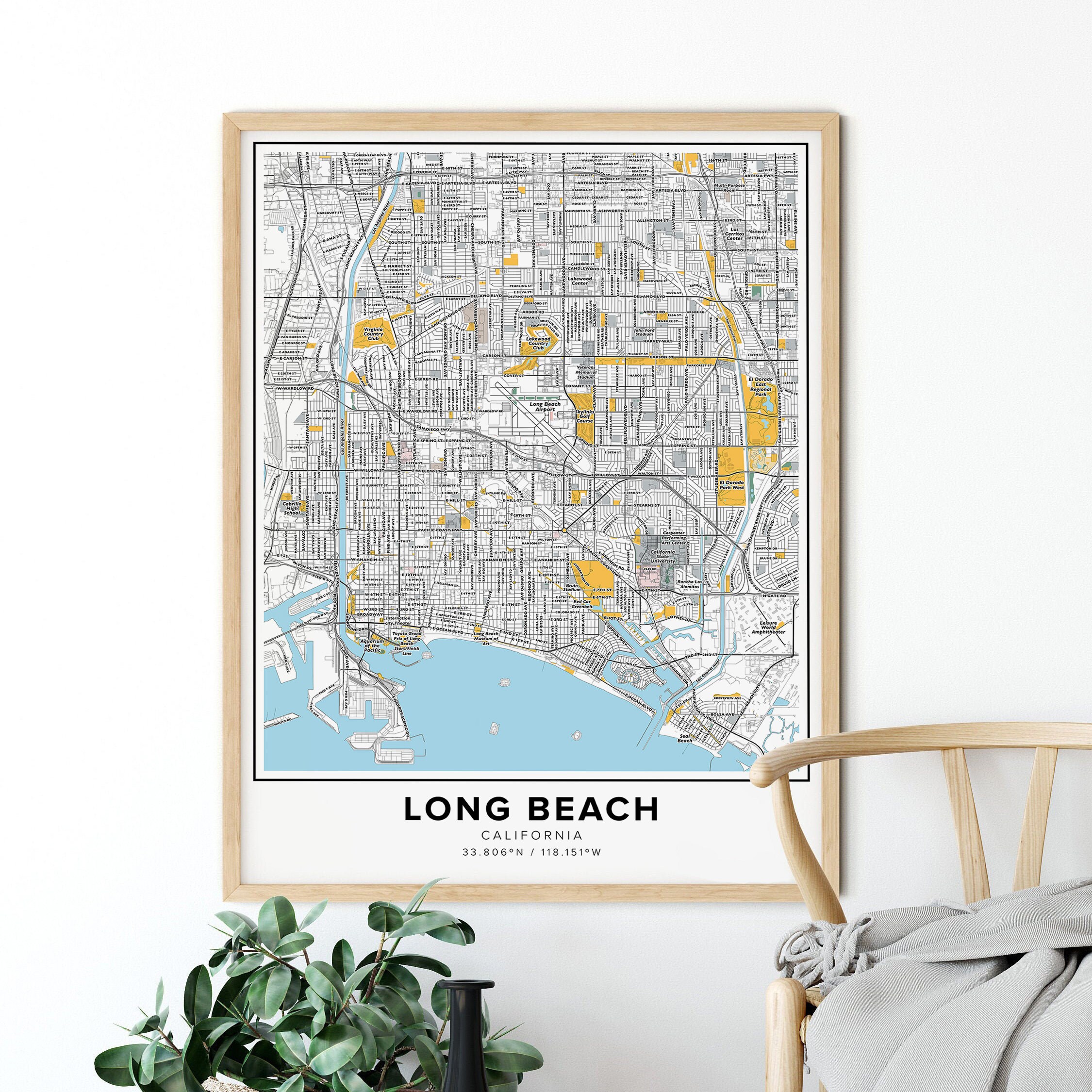 Long Beach Map Print, Street Names Long Beach Print, Printable Map of ...
