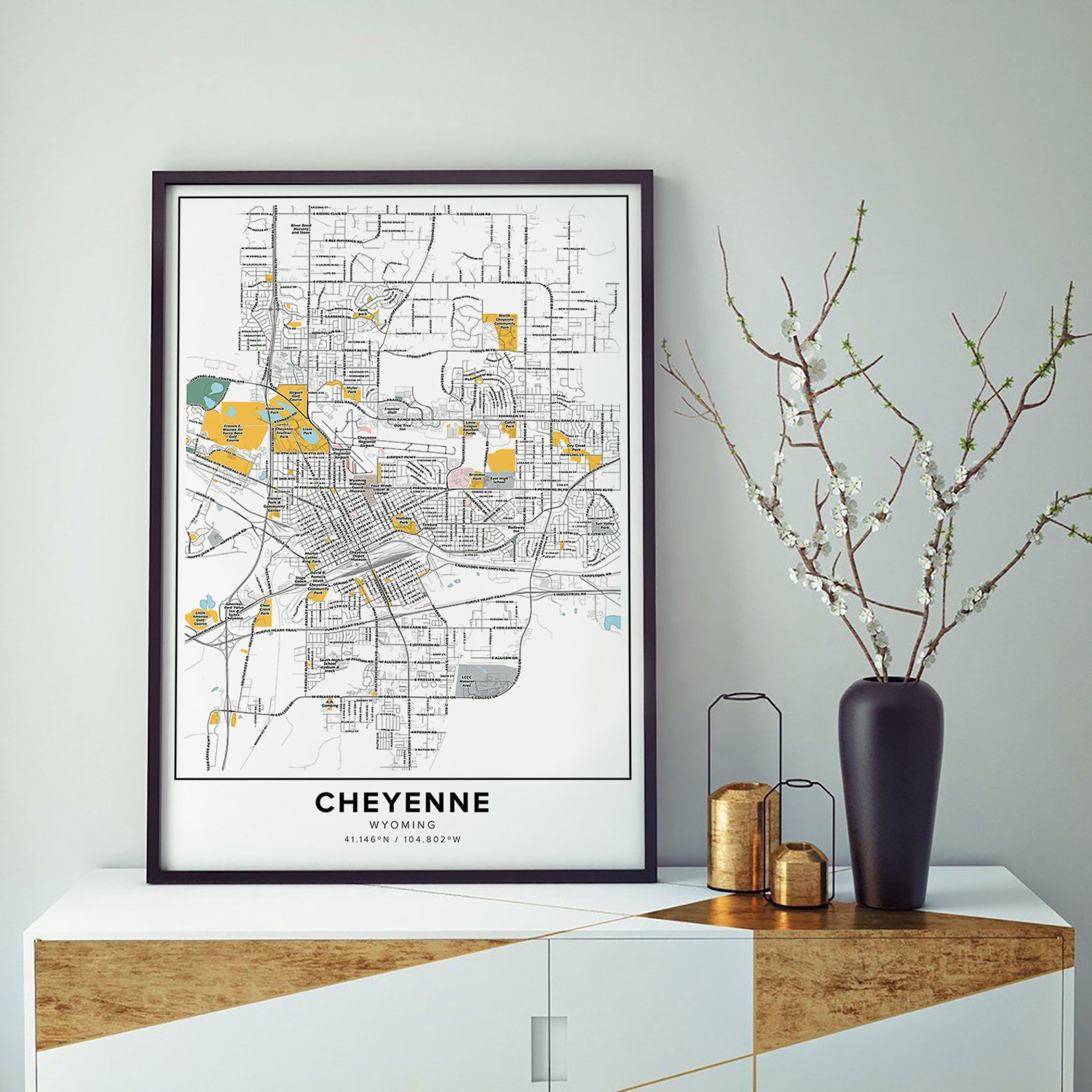 Cheyenne Map Print, Street Names Cheyenne Print, Printable Map of ...