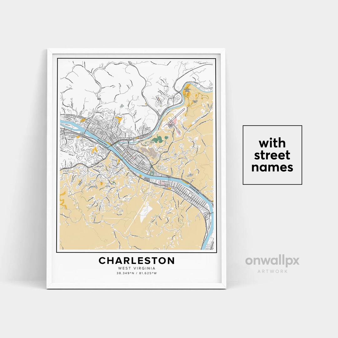 Charleston Map Print, Street Names Charleston Print, Map of Charleston ...