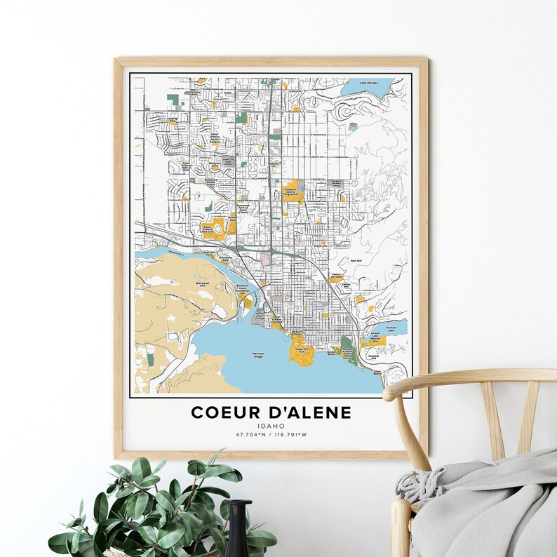 Coeur D'alene Map Print, Street Names Coeur D'alene Print, Map of Coeur ...