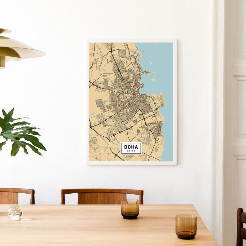 Doha Map Art Doha Qatar Map Doha Print Doha Poster Wall - Etsy