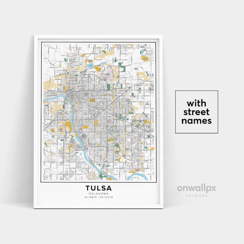 Tulsa Map Print Street Names Tulsa Print Printable Map of - Etsy