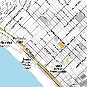 Santa Monica Map Print, Street Names Santa Monica Print, Map of Santa ...