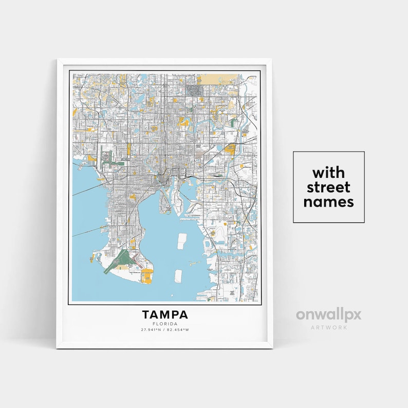 Tampa Map Print, Street Names Tampa Print, Printable Map of Tampa, City ...