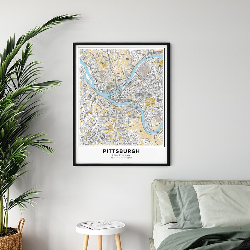 Pittsburgh Map Print Street Names Pittsburgh Print Map of - Etsy