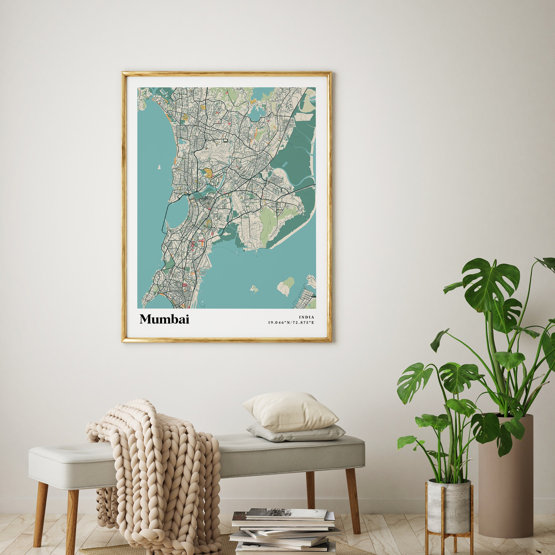 Mumbai Map Poster, Retro Mumbai Map Decor, Vintage Mumbai Gift Wall Art ...