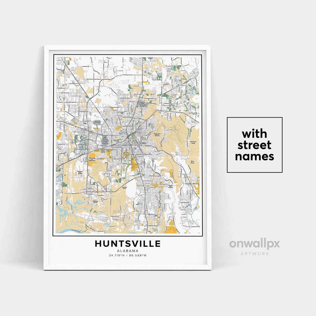 Huntsville Map Print, Street Names Huntsville Print, Map of Huntsville ...