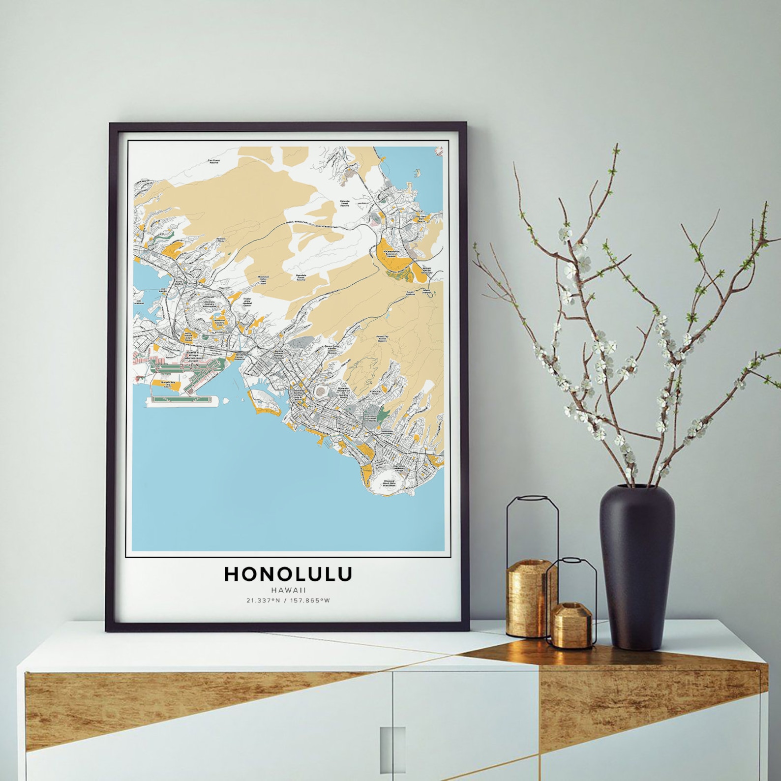Honolulu Map Print, Street Names Honolulu Print, Printable Map of ...