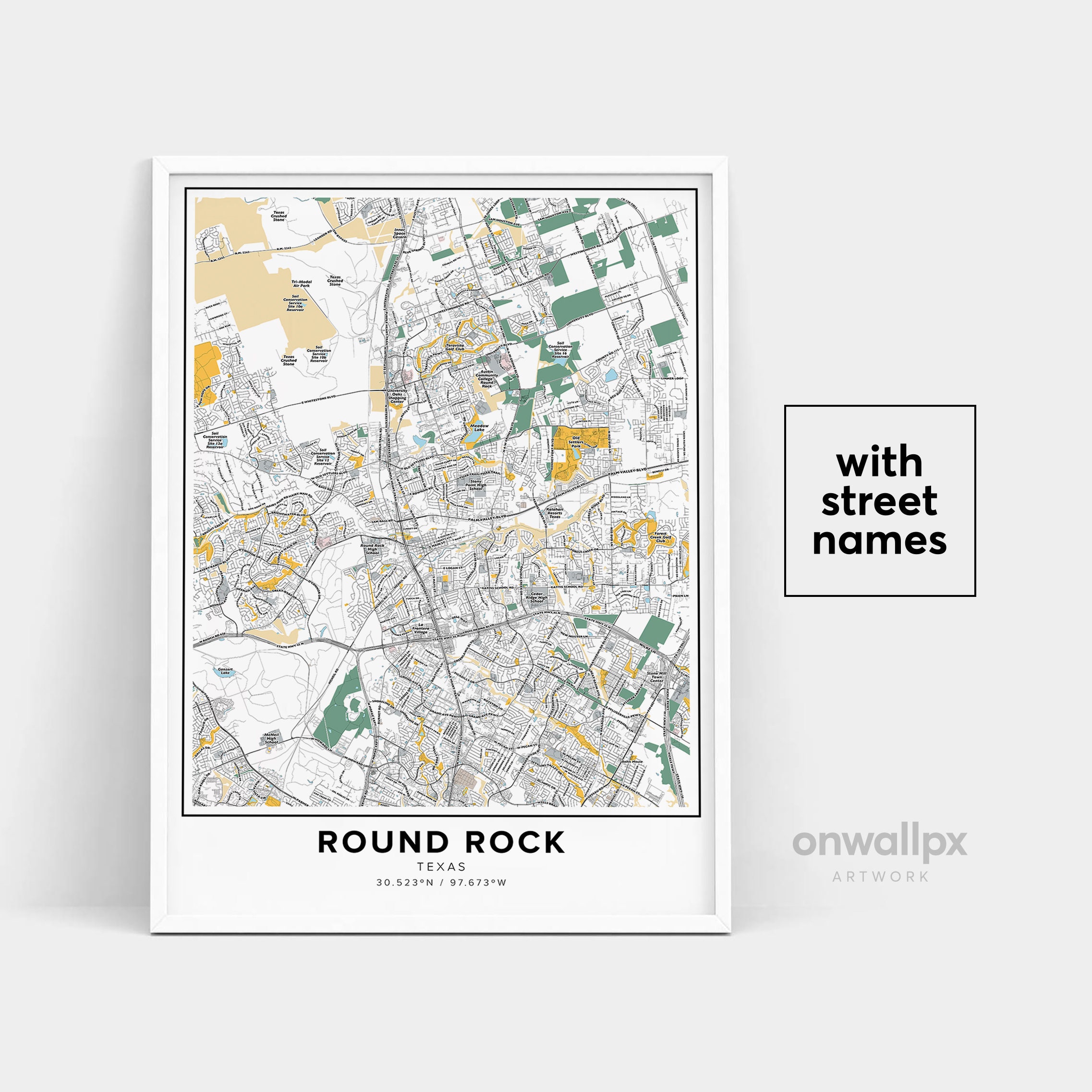 Round Rock Map Print, Street Names Round Rock Print, Printable Map of ...